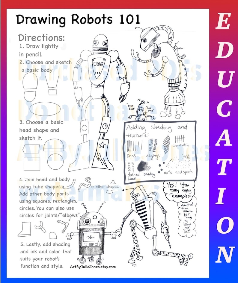 Drawing Robots 101 Art Lesson Bundle for Kids (5 PDF Files) - Etsy