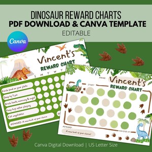 Editable Dinosaur Kids Reward Chart, Instant Download and Editable in ...