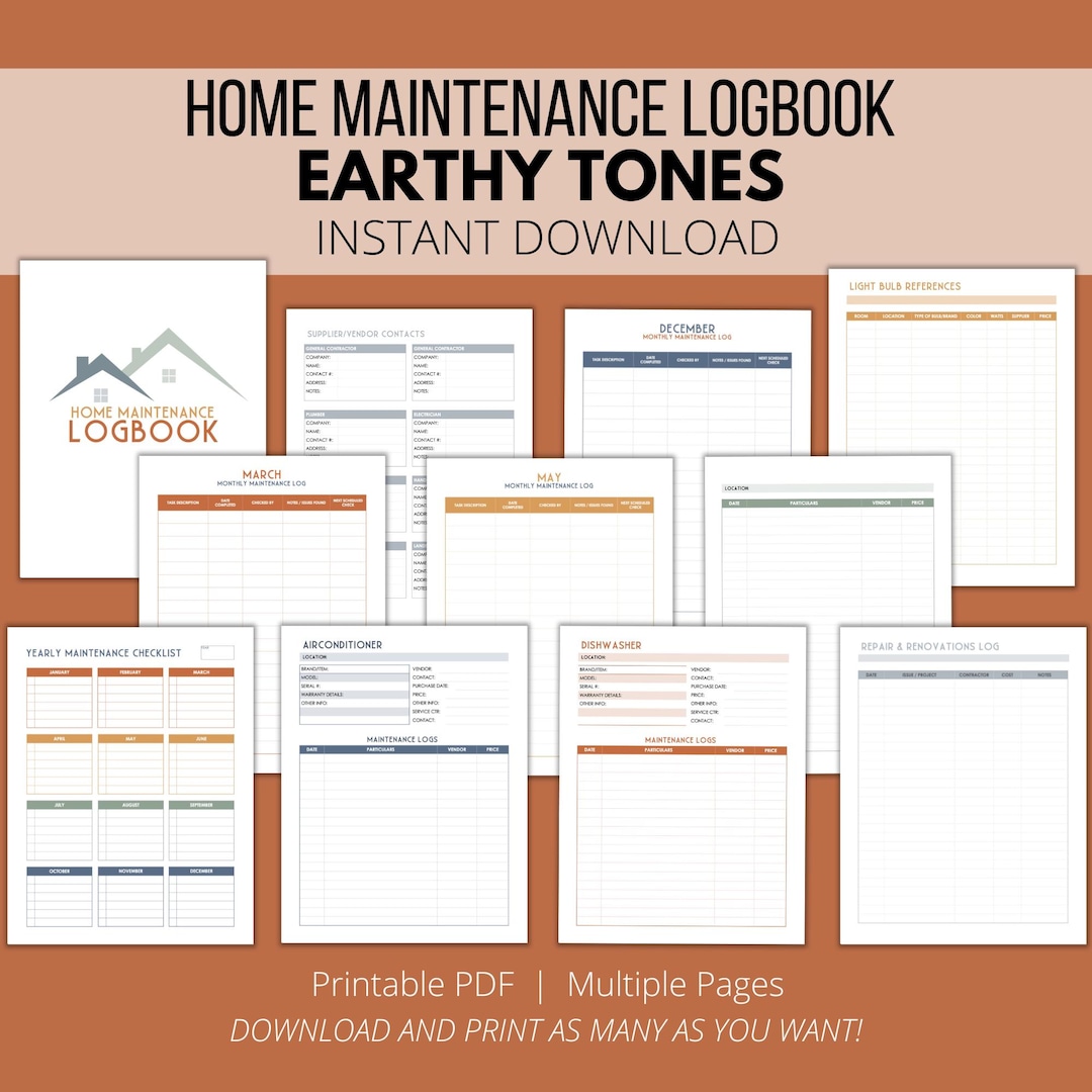 Home Maintenance Logbook Printable | Housekeeping & Repair Tracker ...