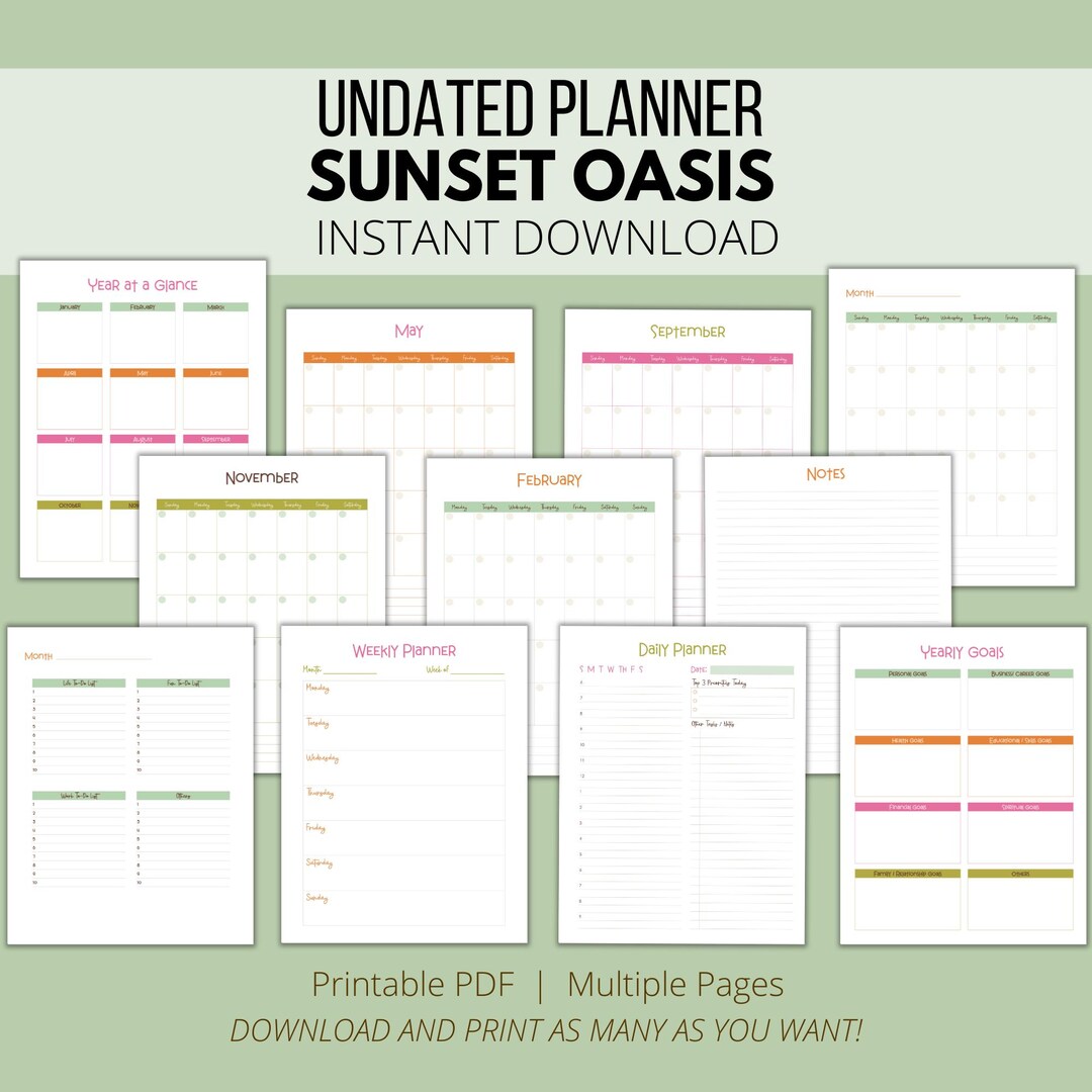 Undated Planner Printable: Yearly, Monthly, Weekly, Daily (PDF) - Etsy