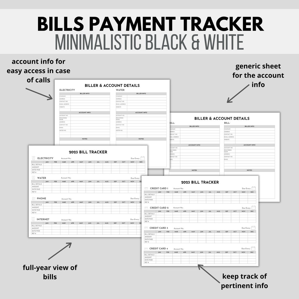 Yearly Bill Tracker Digital Printable, Instant Download or Edit in ...
