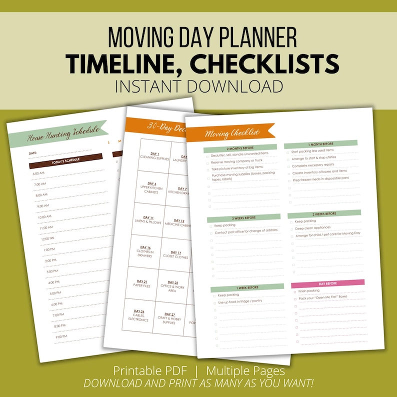 Printable House Relocation Moving Day Planner, Digital Download ...