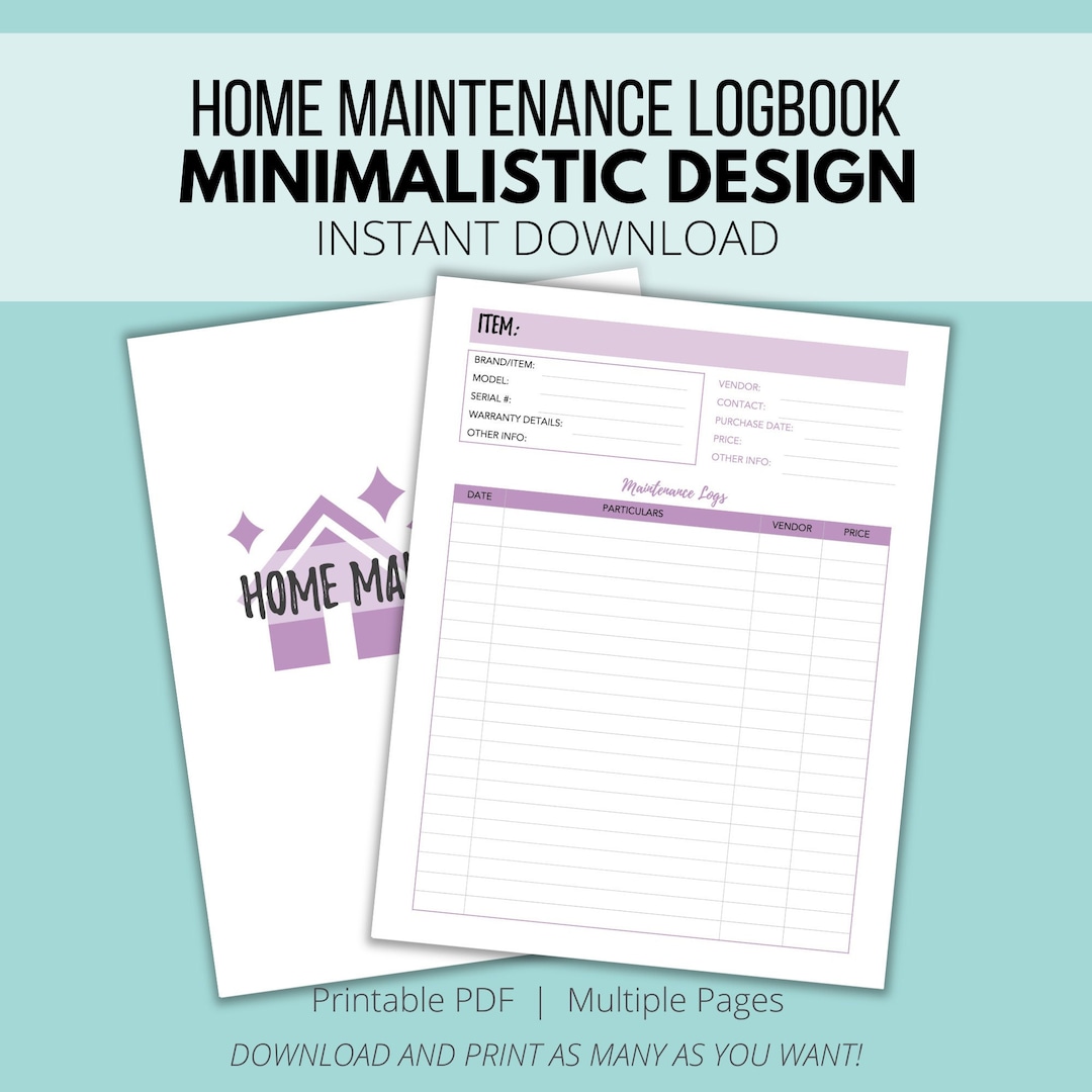 Printable Home Maintenance Logbook | Repairs Tracker | Home Organizer ...
