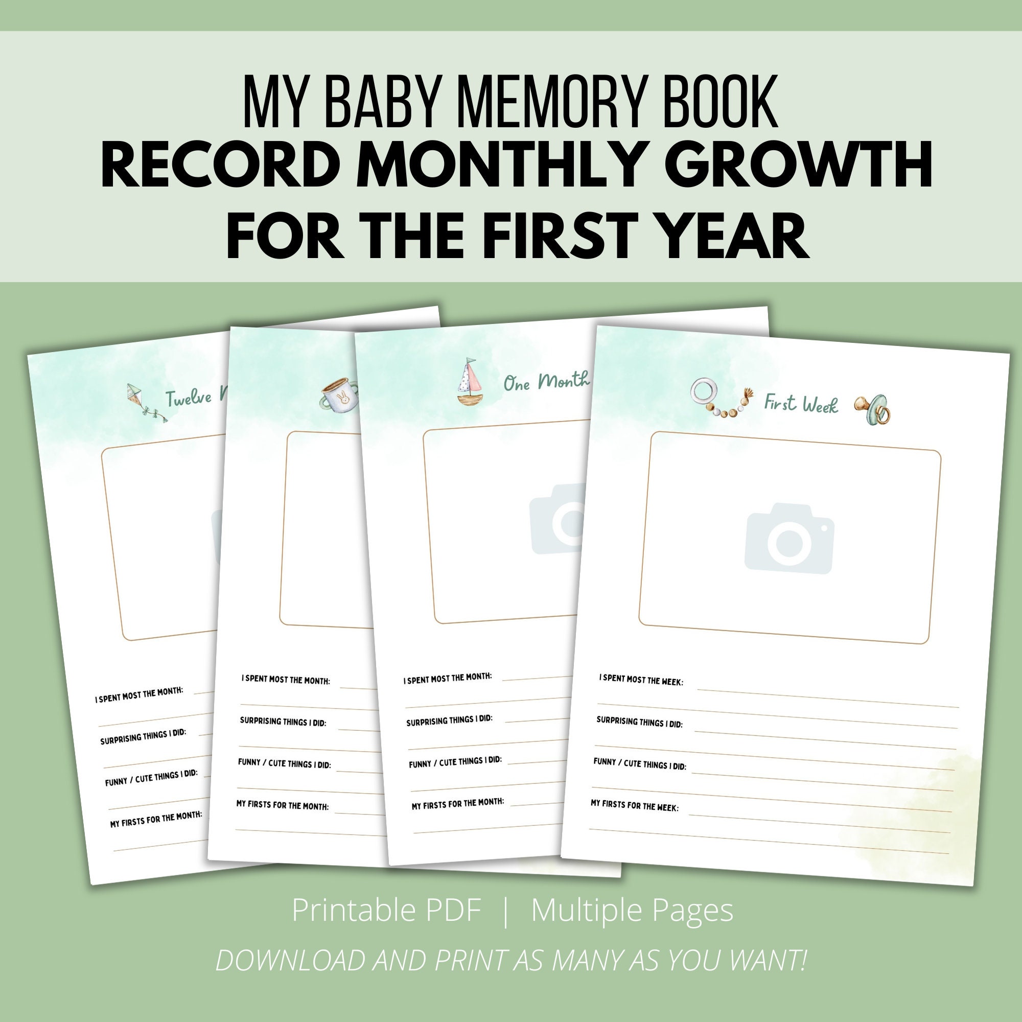 Printable Baby Gender Neutral Memory Book, Baby Journal, Pregnancy ...