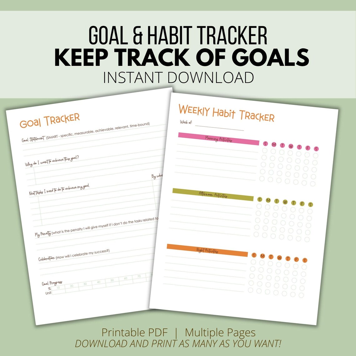 Goal and Habit Tracker Printable | Letter and A4 Size | Stay Organized ...