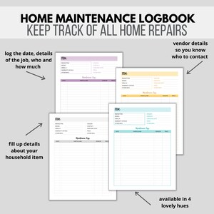 Printable Home Maintenance Logbook | Repairs Tracker | Home Organizer ...