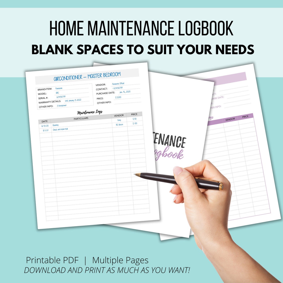 Printable Home Maintenance Logbook | Repairs Tracker | Home Organizer ...