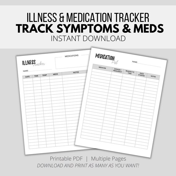 Illness Tracker Symptom and Temperature Log Medication - Etsy