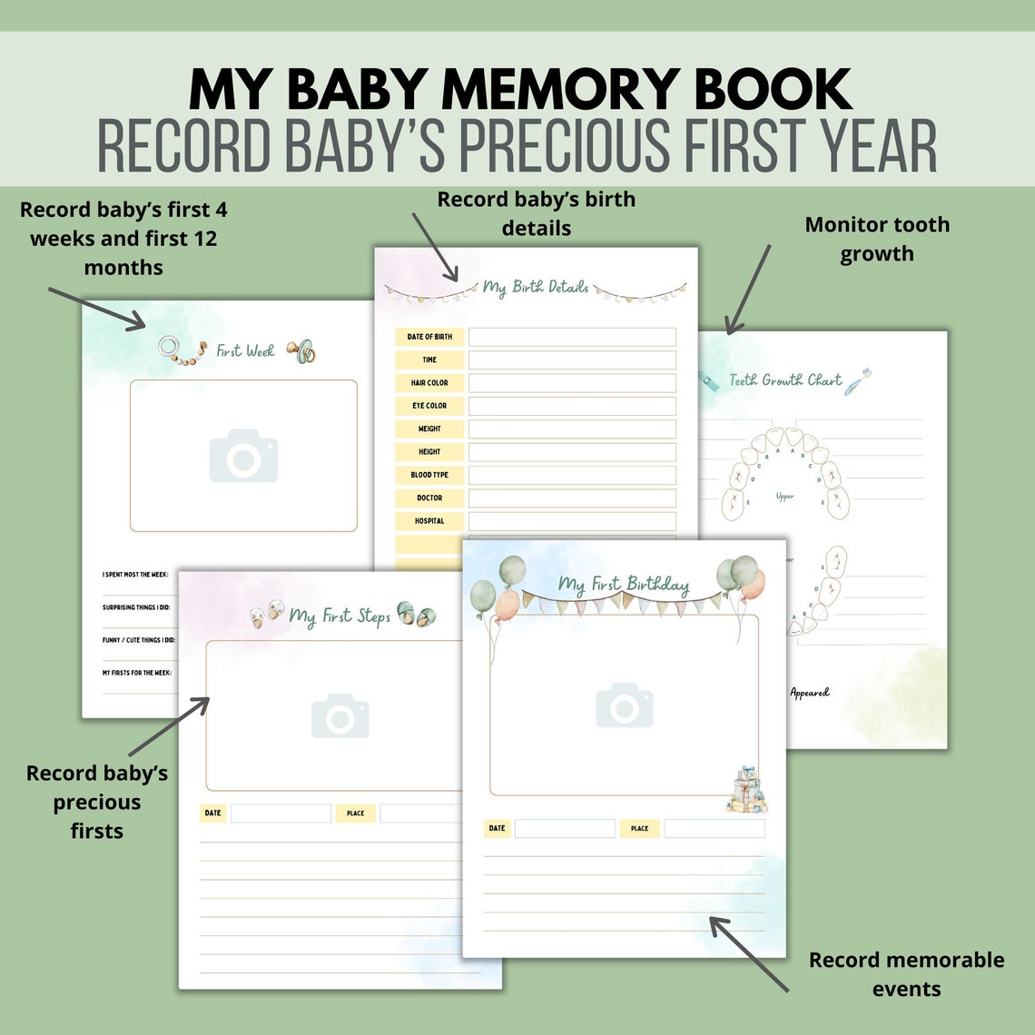Printable Baby Gender Neutral Memory Book, Baby Journal, Pregnancy ...