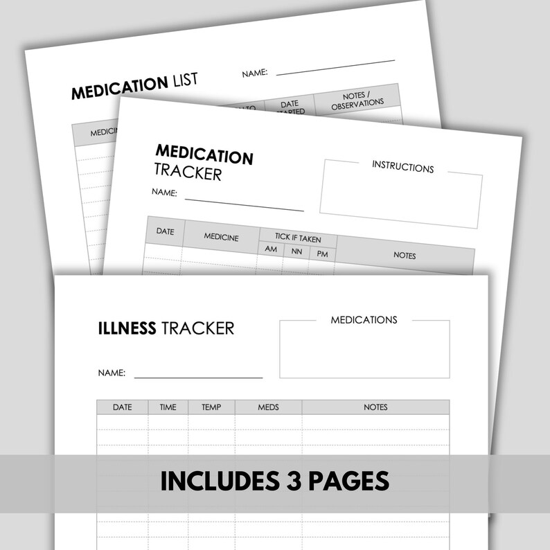 Illness and Medication Tracker Printable | Medication Log for Moms ...