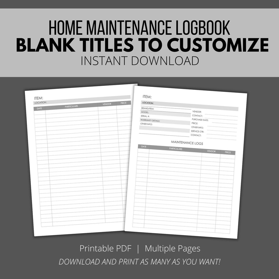 Home Maintenance Logbook Printable: Minimalist Housekeeping & Repair ...