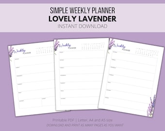 Lavender Weekly Planner: Printable A4, A5 & Letter Sizes (digital ...