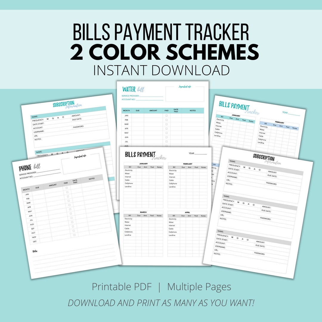 Printable Bills Payment Tracker: Monthly & Yearly (PDF Download) - Etsy