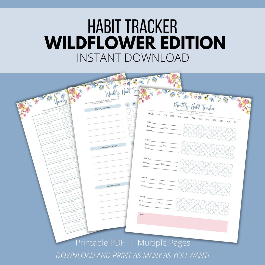 Printable Weekly, Monthly, Yearly Habit Tracker | Digital Download ...