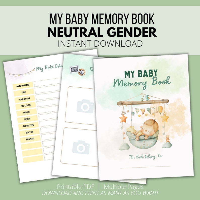 Printable Baby Gender Neutral Memory Book, Baby Journal, Pregnancy ...