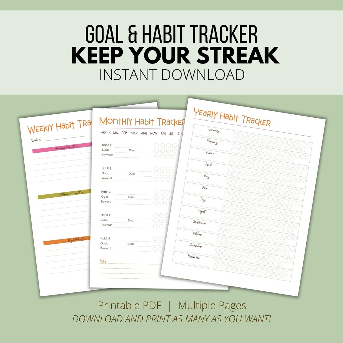 Goal and Habit Tracker Printable | Letter and A4 Size | Stay Organized ...