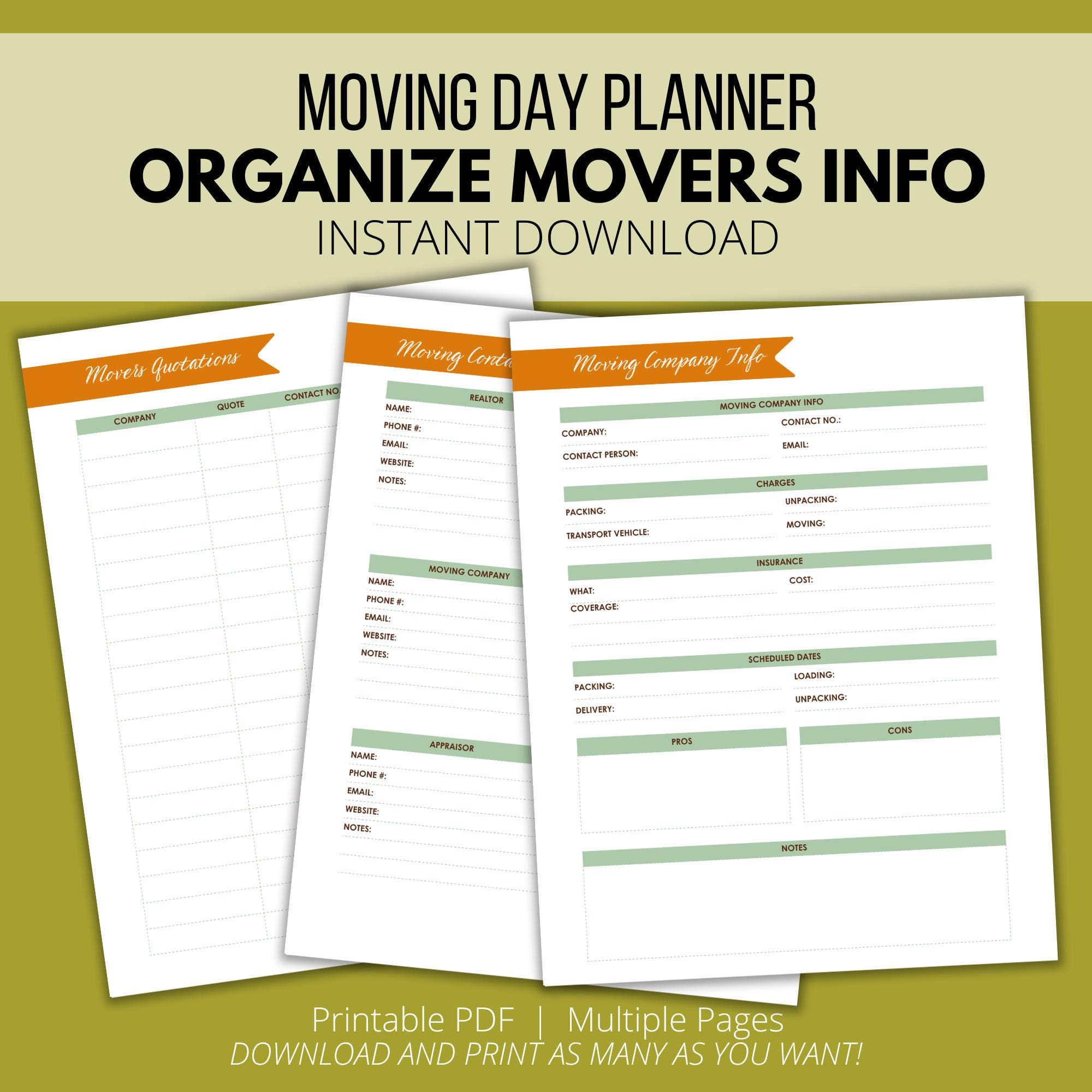 Printable House Relocation Moving Day Planner, Digital Download ...