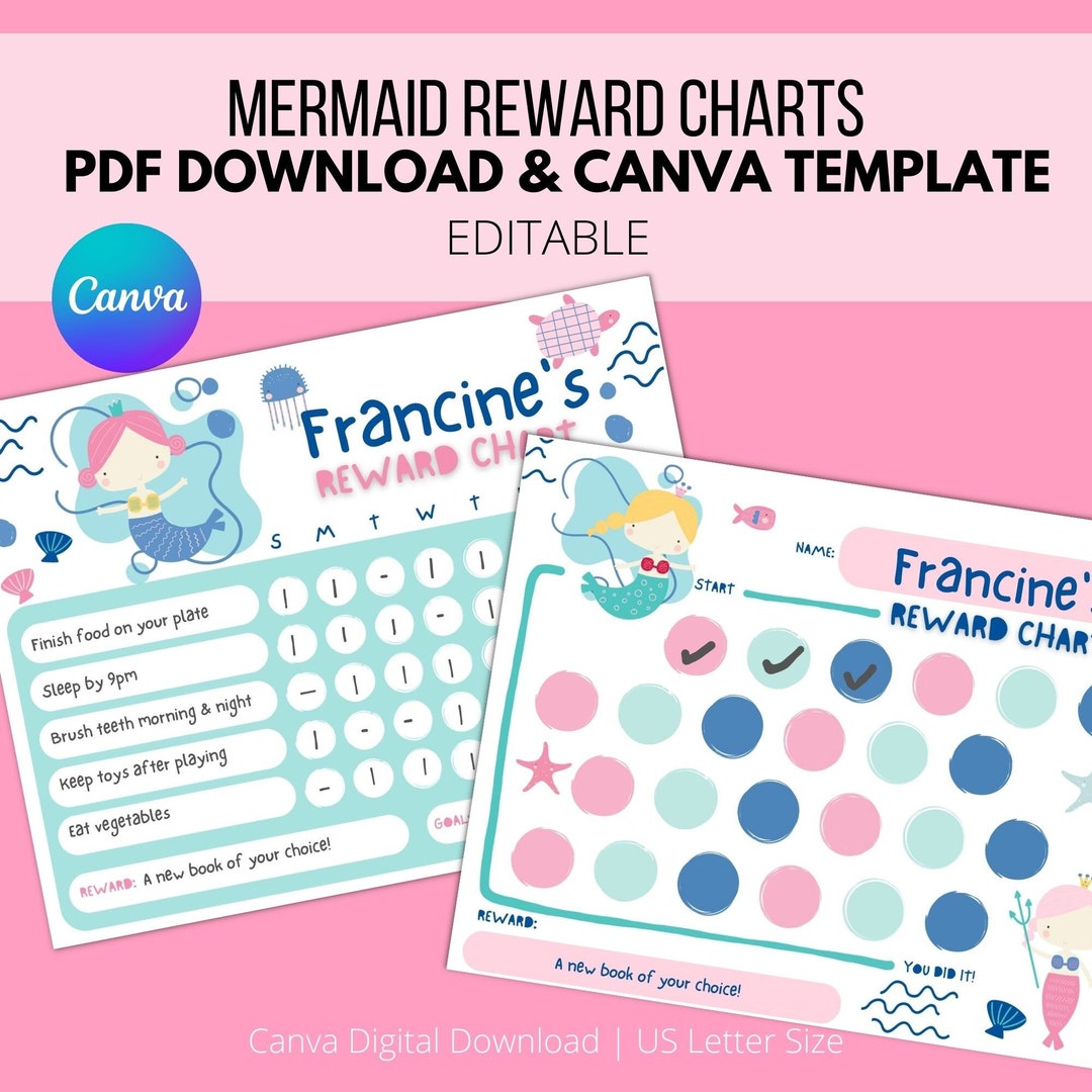Editable Mermaid Kids Reward Chart, Instant Download and Editable in ...