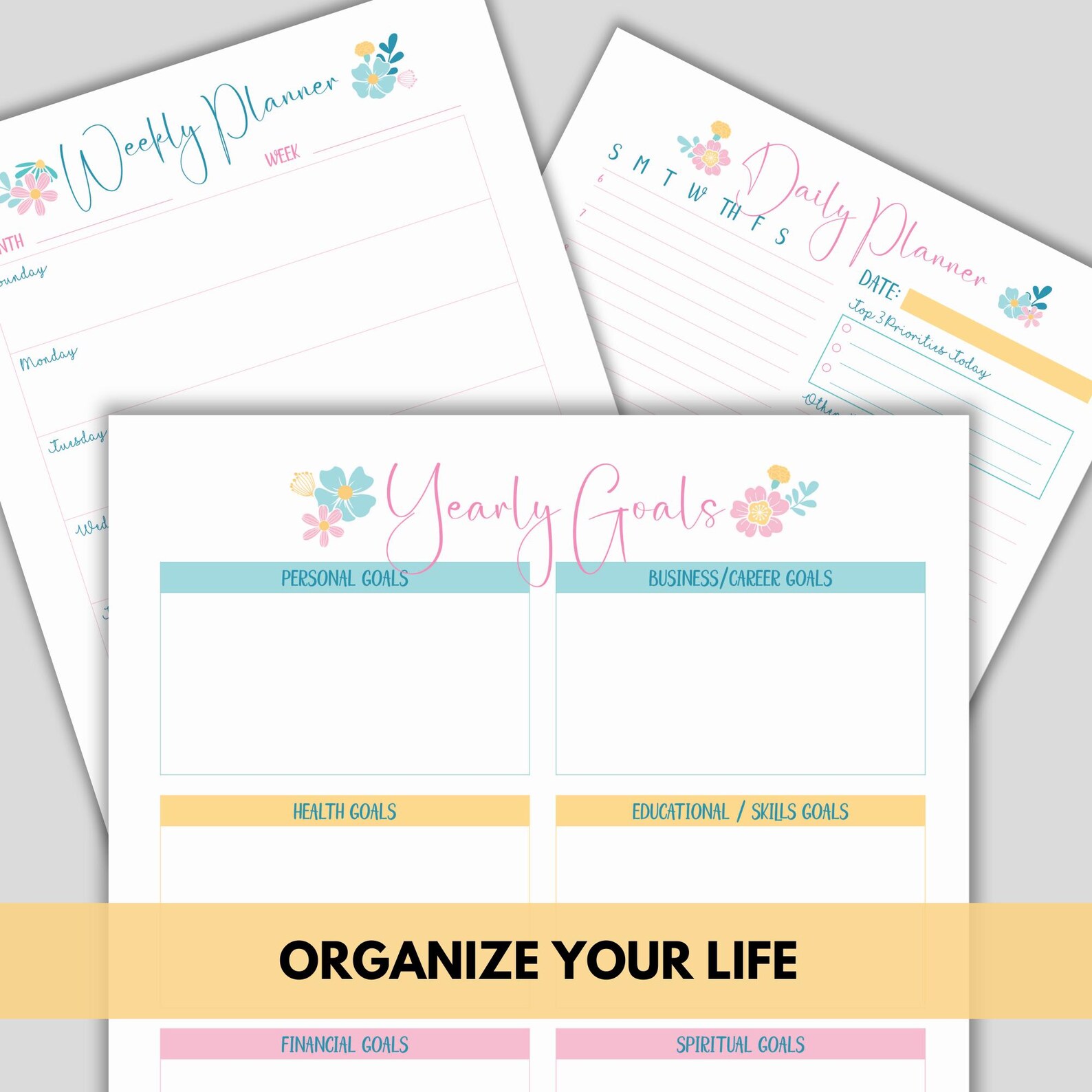 Undated Planner Printable: Yearly, Monthly, Weekly Organizer (digital ...