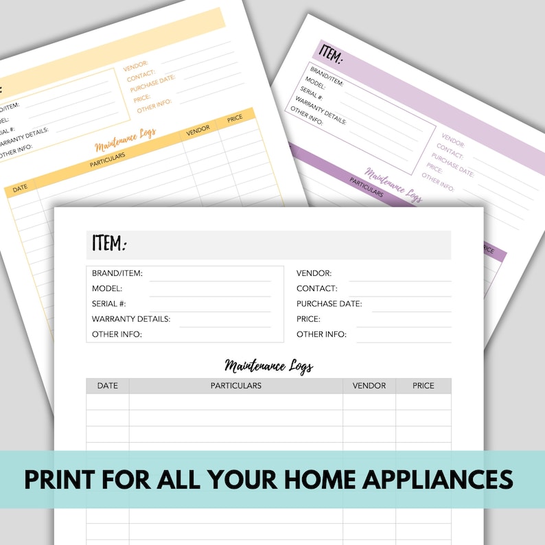 Printable Home Maintenance Logbook | Repairs Tracker | Home Organizer ...