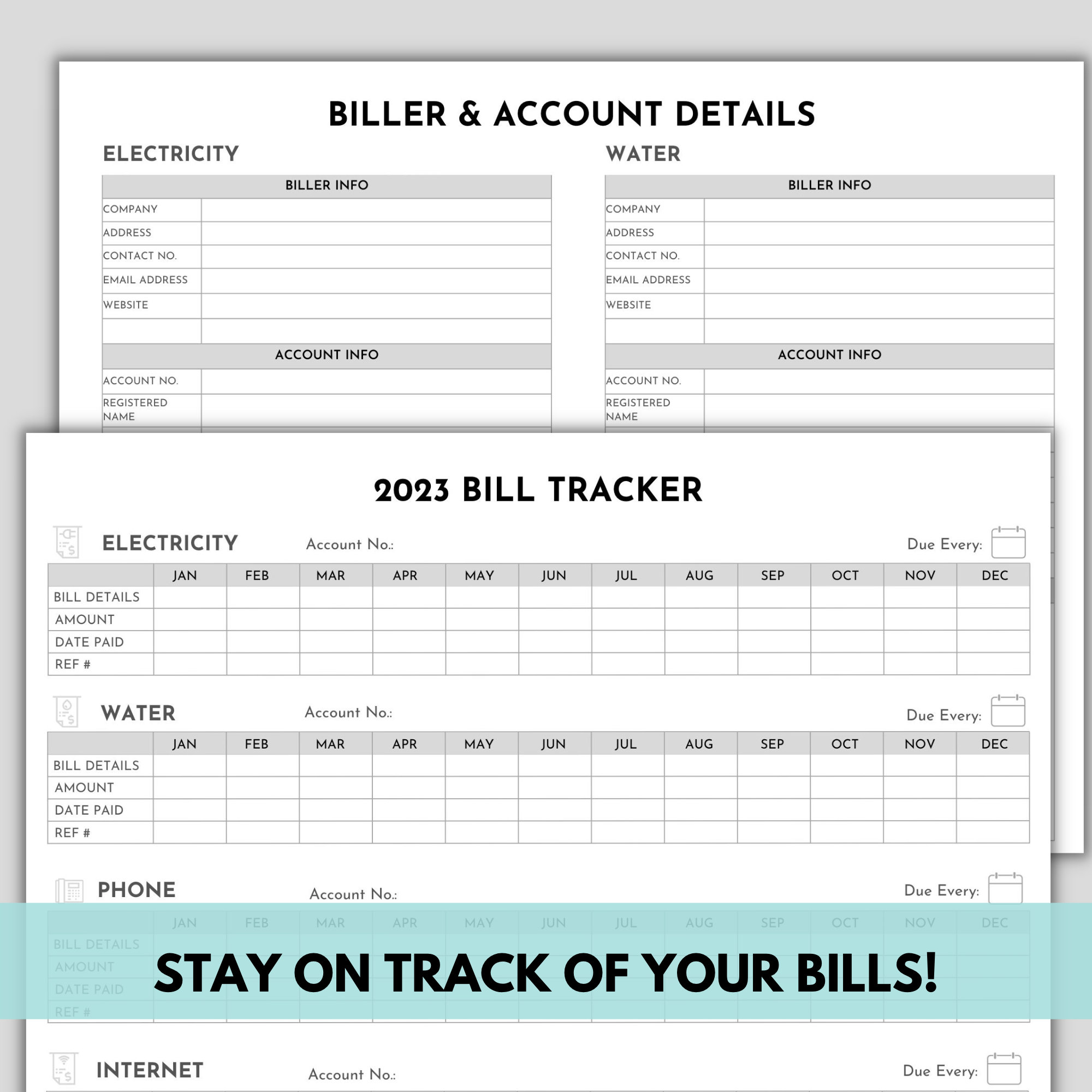 Yearly Bill Tracker Digital Printable, Instant Download or Edit in ...