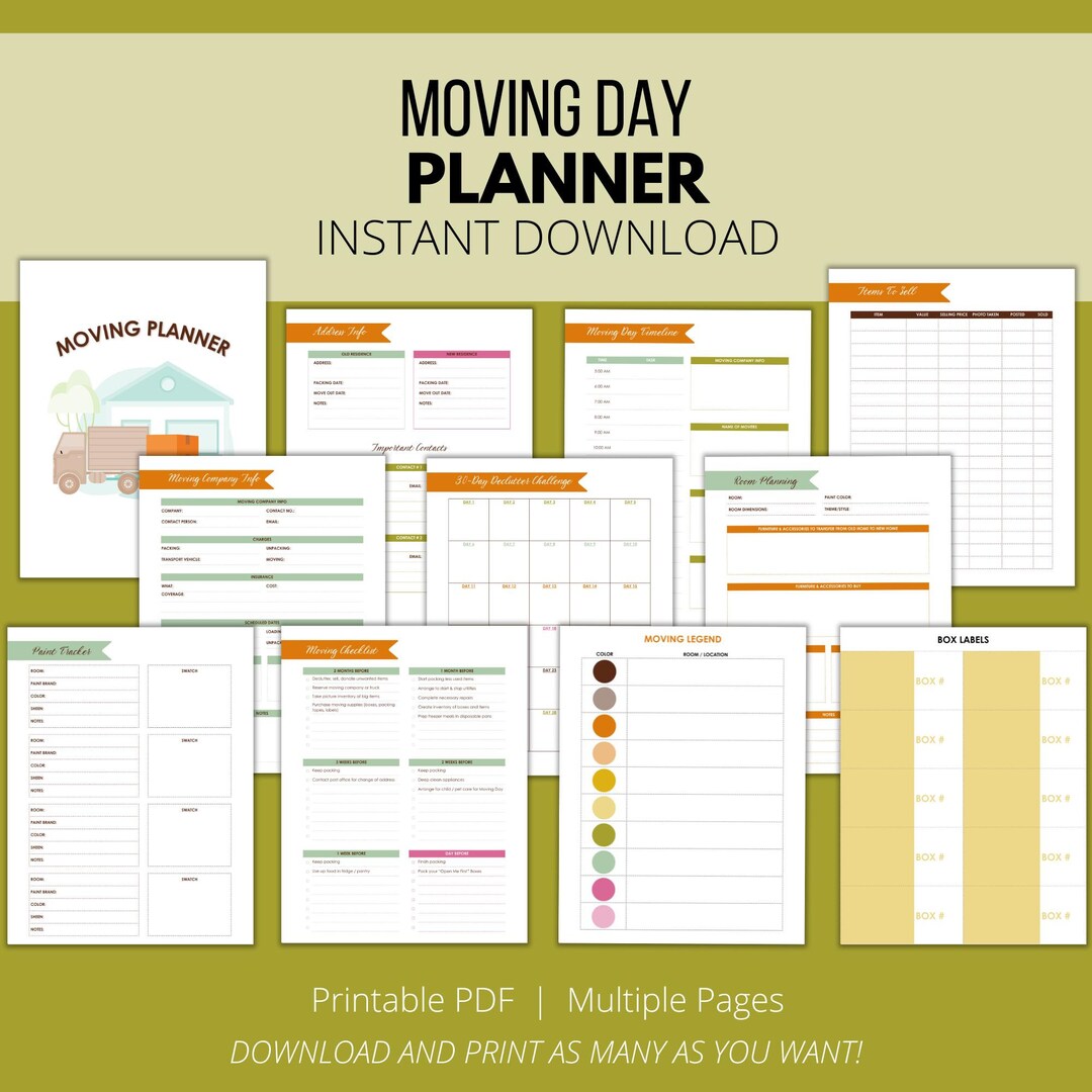 Printable House Relocation Moving Day Planner, Digital Download ...