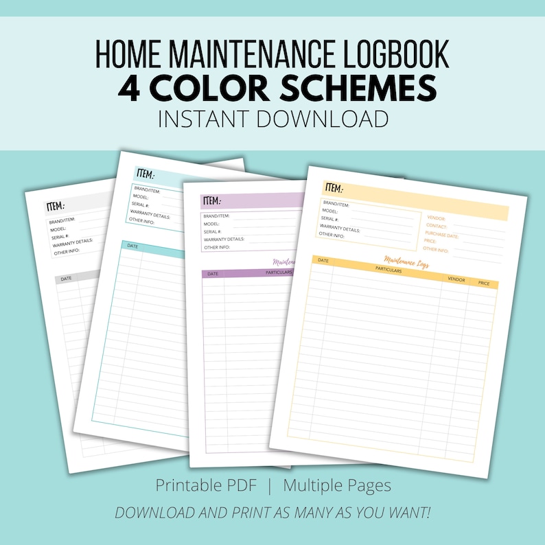 Printable Home Maintenance Logbook | Repairs Tracker | Home Organizer ...