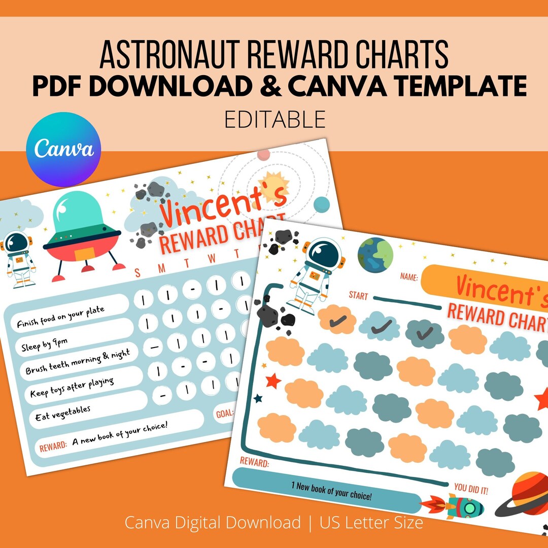 Editable Astronaut Kids Reward Chart, Instant Download and Editable in ...