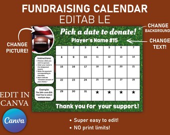 EDITABLE Fundraising Calendar, Volleyball, Pick a Date to Donate, Pay ...