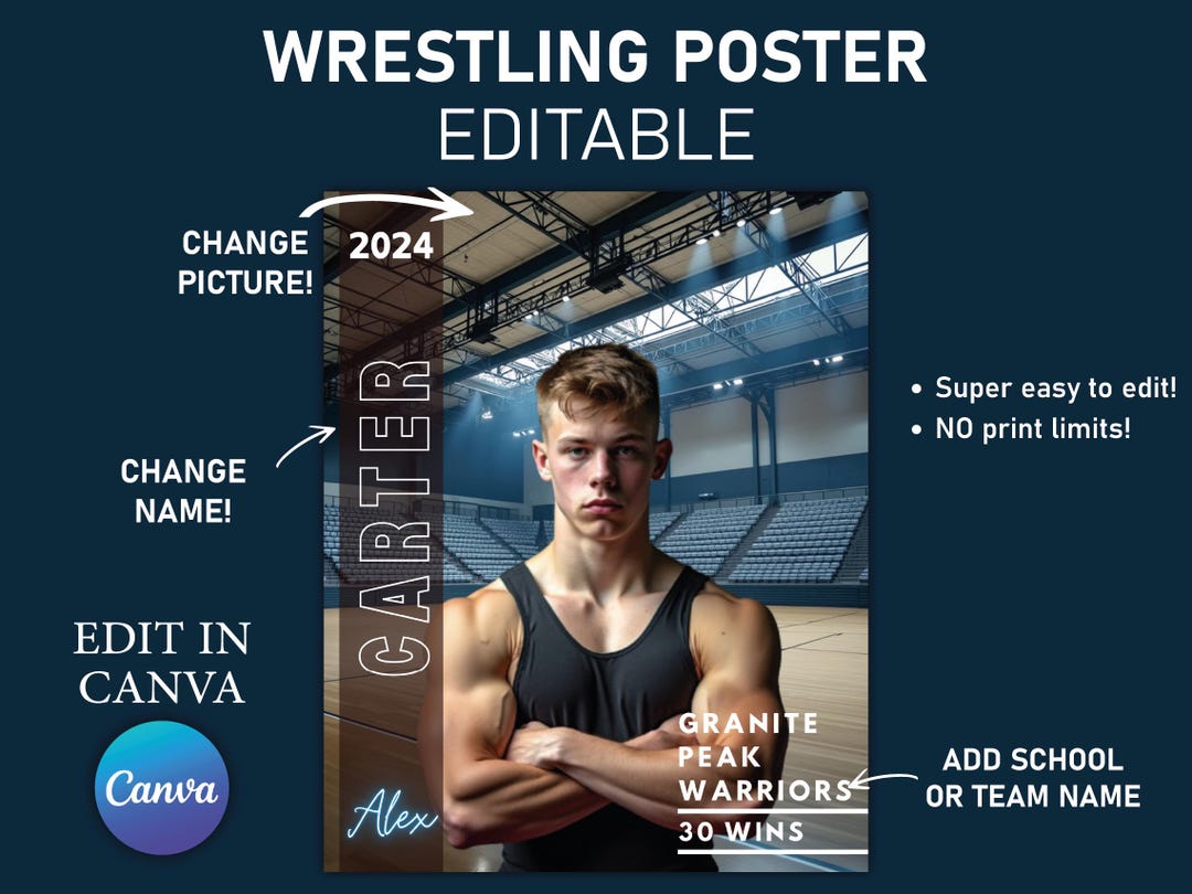 Wrestling Poster Canva Template, Senior Sports Poster, Memory Mate ...