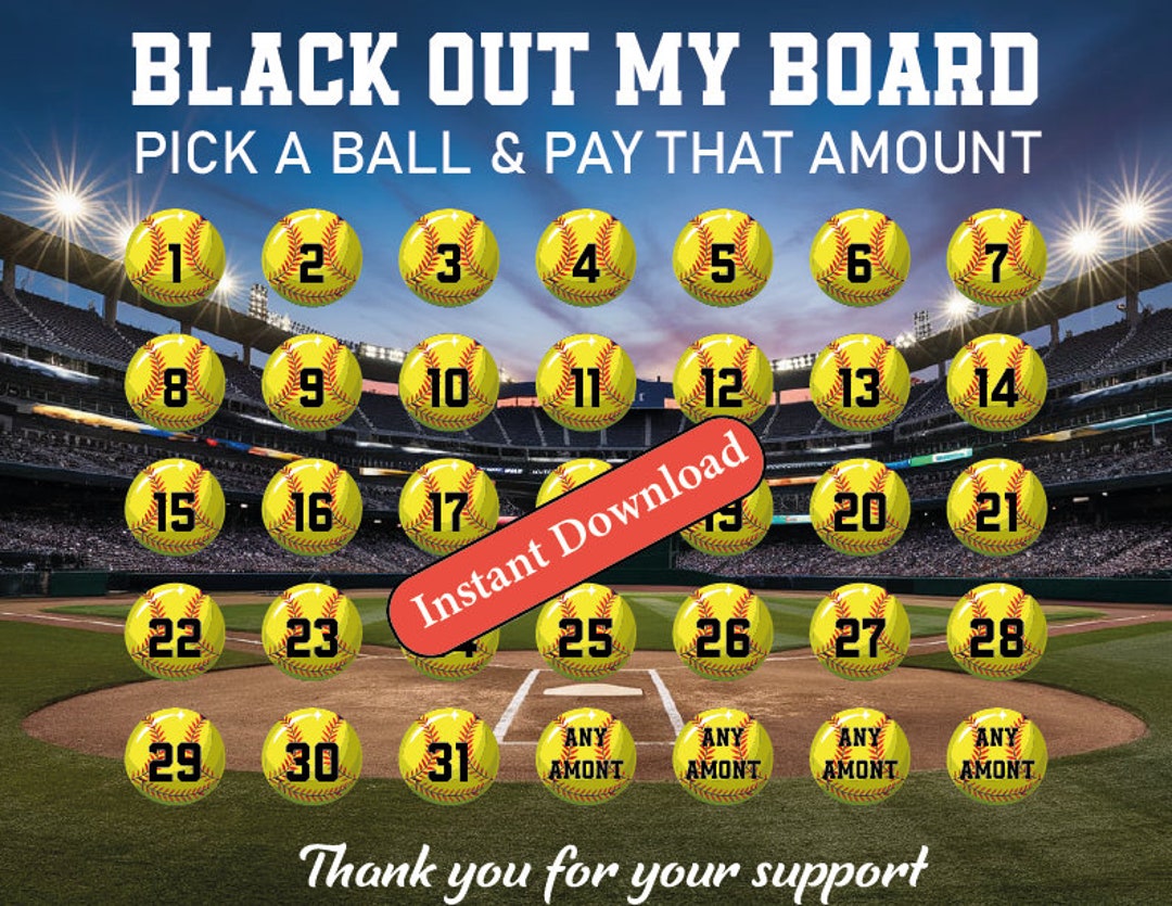 Softball Pick a Date to Donate, Black Out My Board, Softball Fundraiser ...