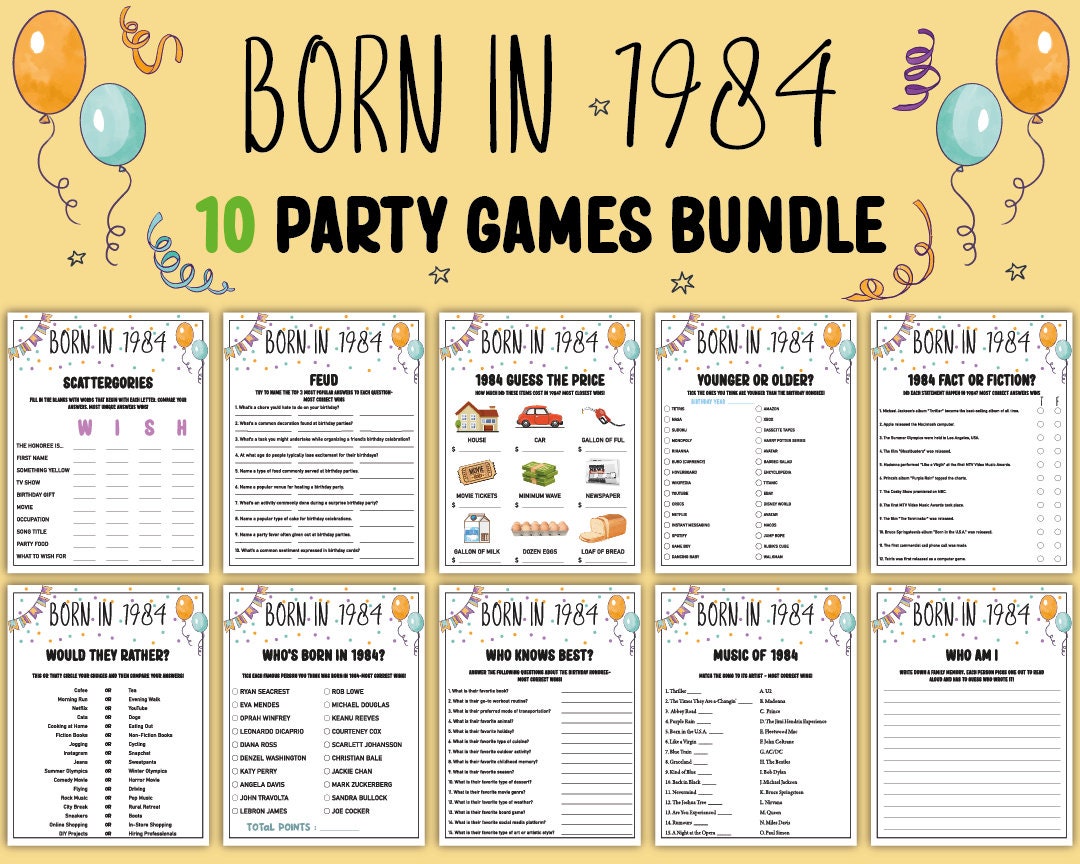 40th Birthday Party Games Bundle Born in 1984 Games 40th Birthday Games ...