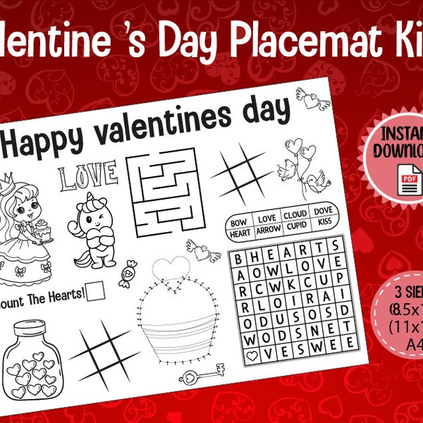 Valentines Activity Placemat - Etsy