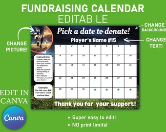 Editable Baseball Fundraiser Calendar, Calendar Fundraiser, Pick a Date ...