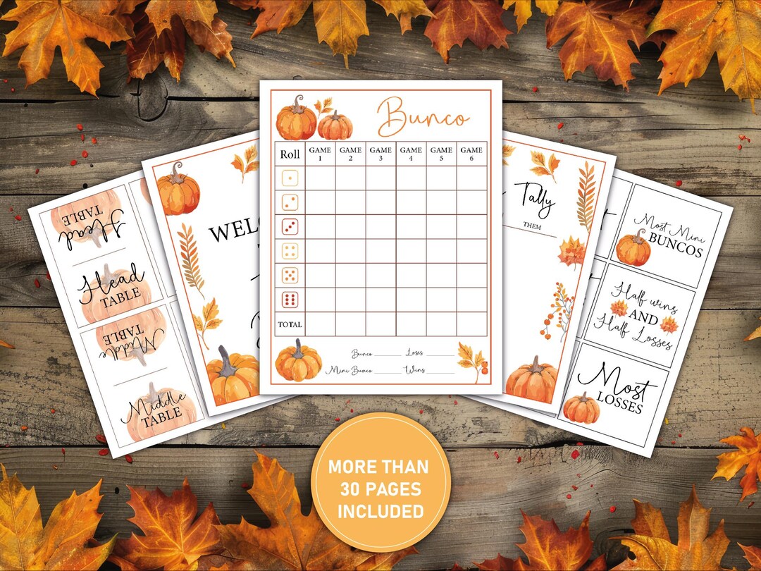 Fall BUNCO Printable Bundle | Score Cards - Tally Sheets - Table Cards ...