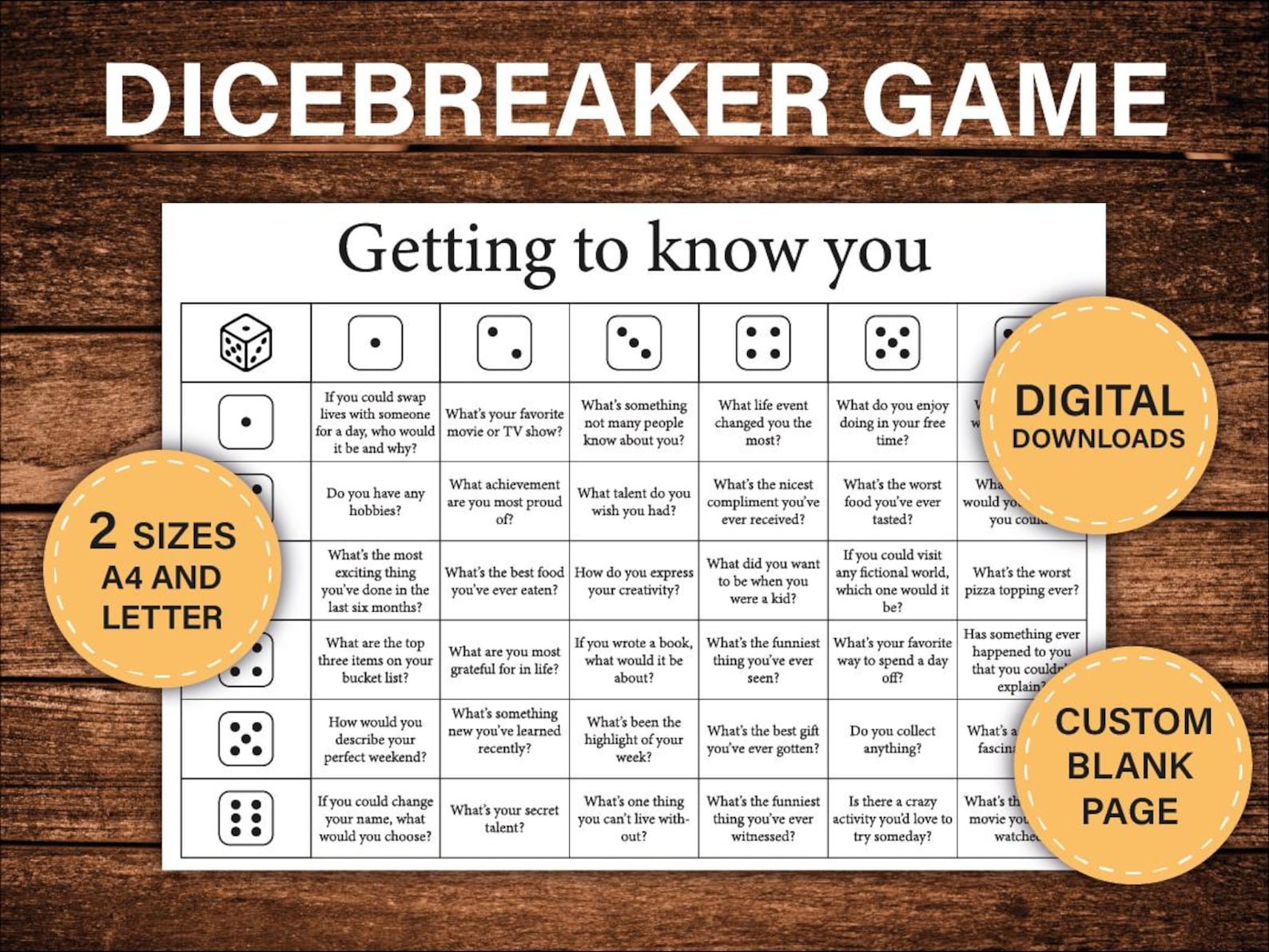 Dicebreaker Game, Roll and Tell Game, Icebreaker Activity for All Ages ...