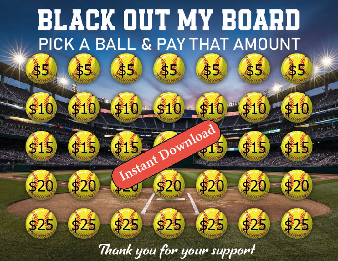 Softball Pick a Date to Donate, Black Out My Board, Softball Fundraiser ...