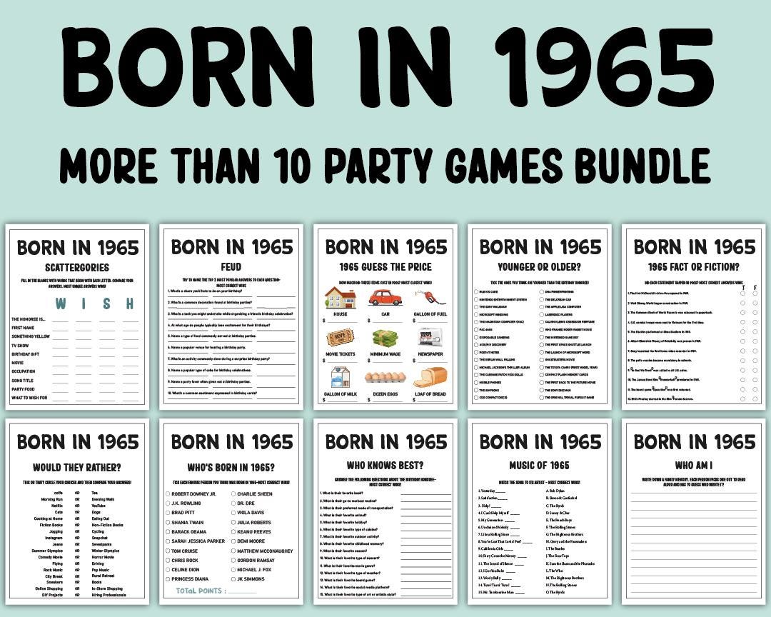 60th Birthday Party Games Bundle | Born in 1965 Games | 60th Birthday ...