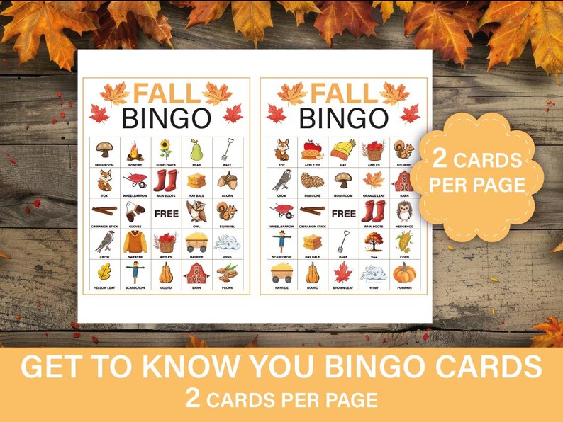 Fall Bingo, 70 Fall Bingo Cards, Autumn Bingo, Fall Picture Bingo, Fall ...