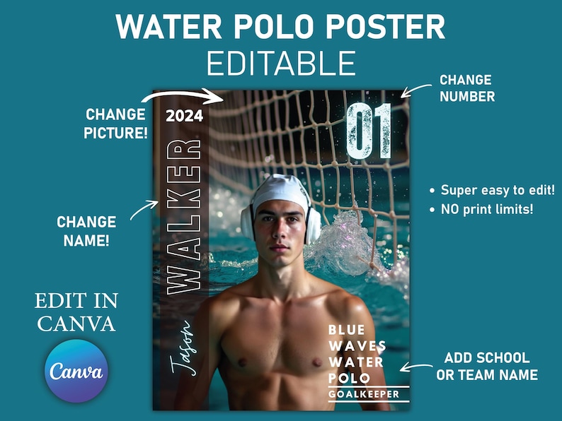 Water Polo Poster Canva Template, Senior Sports Poster, Memory Mate ...