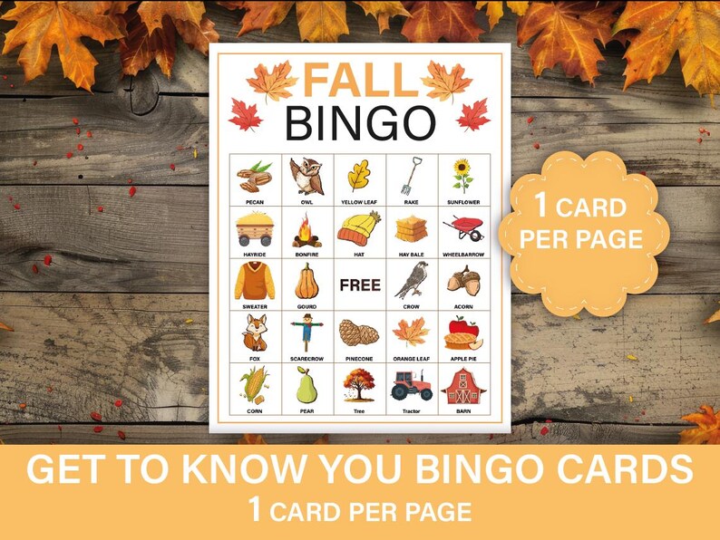 Fall Bingo, 70 Fall Bingo Cards, Autumn Bingo, Fall Picture Bingo, Fall ...