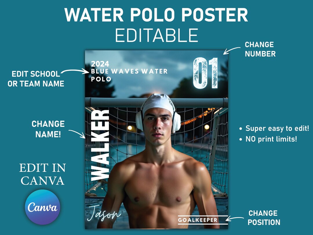 Water Polo Poster Canva Template, Senior Sports Poster, Memory Mate ...