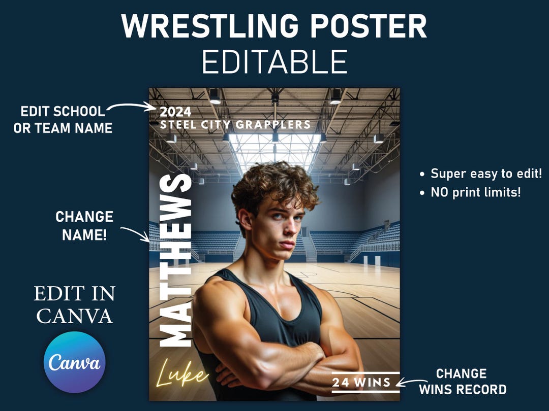 Wrestling Poster Canva Template, Senior Sports Poster, Memory Mate ...