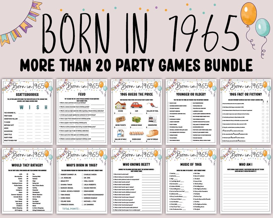 60th Birthday Party Games Bundle | Born in 1965 Games | 60th Birthday ...