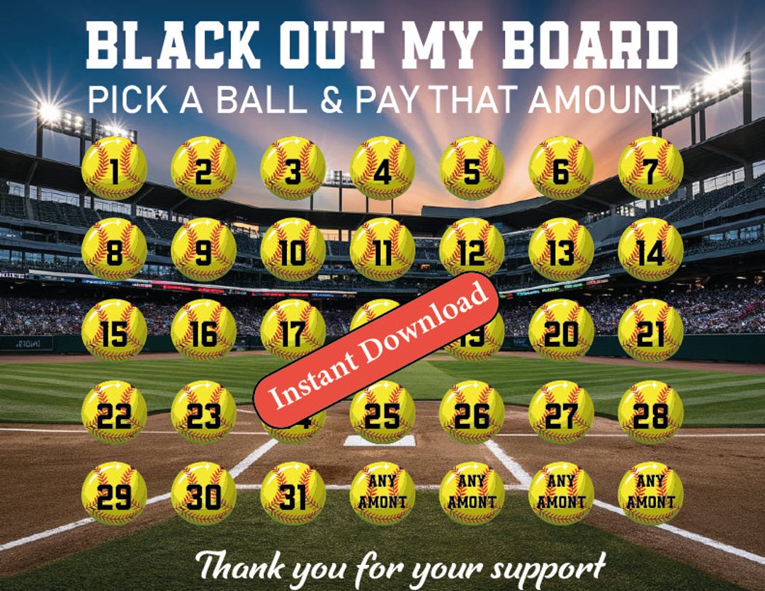 Softball Pick a Date to Donate, Black Out My Board, Softball Fundraiser ...