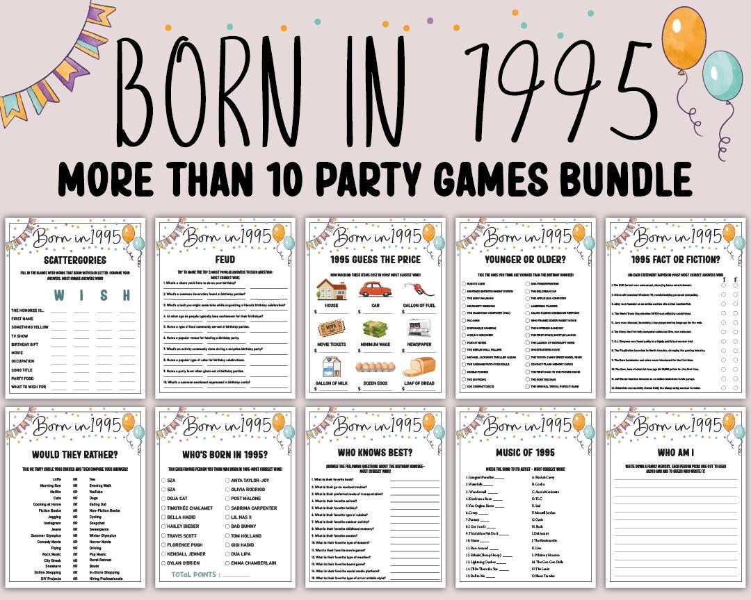 30th Birthday Party Games Bundle Born in 1995 Games 30th Birthday Games ...