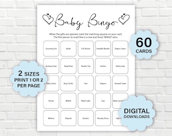 60 Prefilled Baby Shower Bingo Cards, Printable Baby Bingo Game, Unique ...