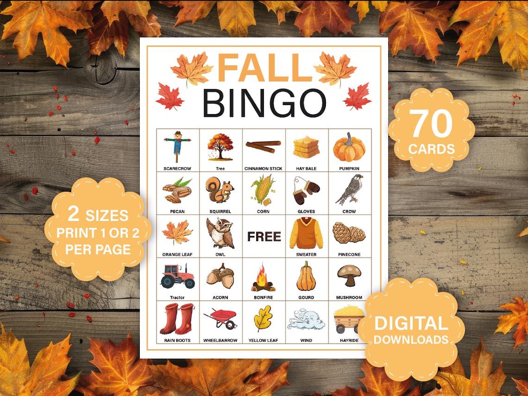 Fall Bingo, 70 Fall Bingo Cards, Autumn Bingo, Fall Picture Bingo, Fall ...