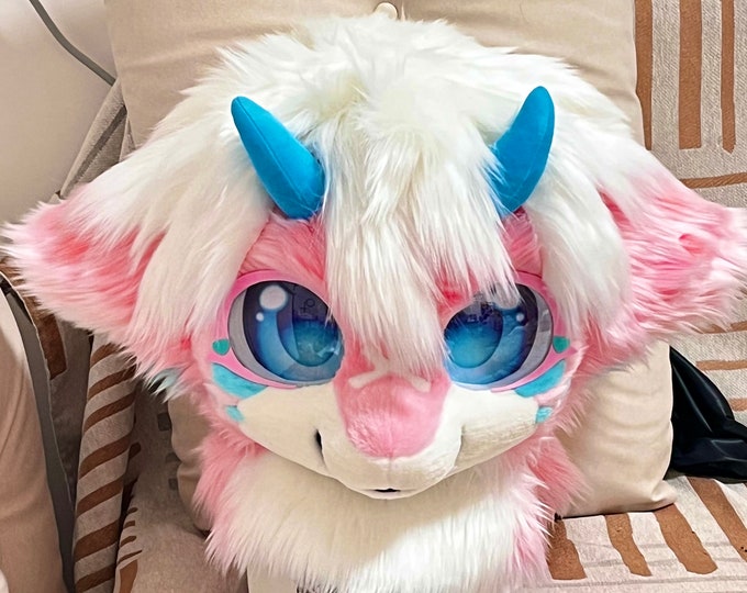 Premade Pink Dragon Fursuit Head Open for Sale Kemono Style Cosplay Fur Head - Etsy