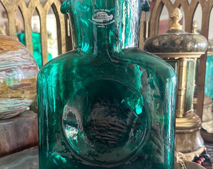 Vintage Blenko Teal Double Spout Carafe - Etsy